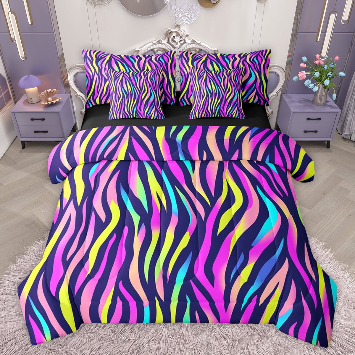 jejeloiu Chic Zebra Pattern 7-Piece Twin Bedding Sets,Geometric Striped ...