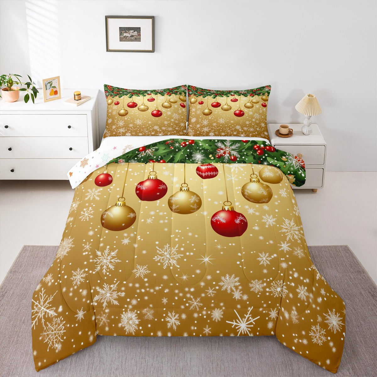 jejeloiu Christmas Ball Bedding Comforter Set,Merry Xmas Holiday Twin ...