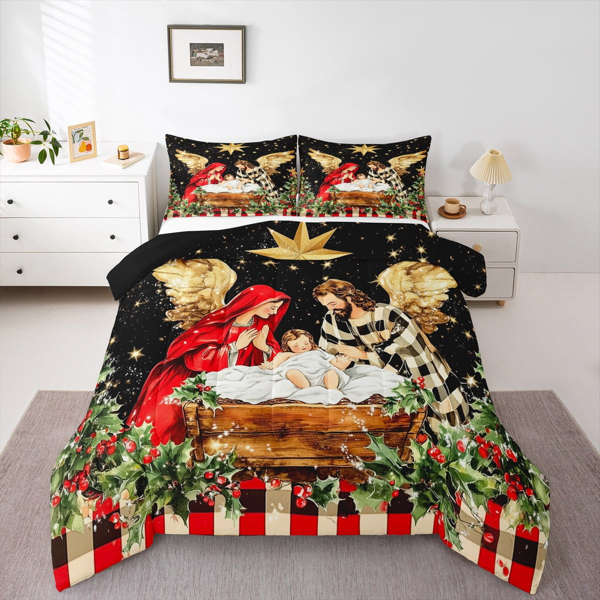 jejeloiu Christmas Theme Queen Comforter Set,Galaxy Starry Night ...