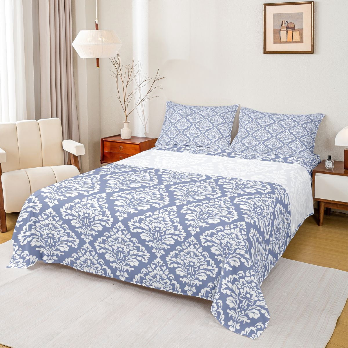 jejeloiu Classic Damask King Sheets,Floral Pattern Bedding For Adults ...