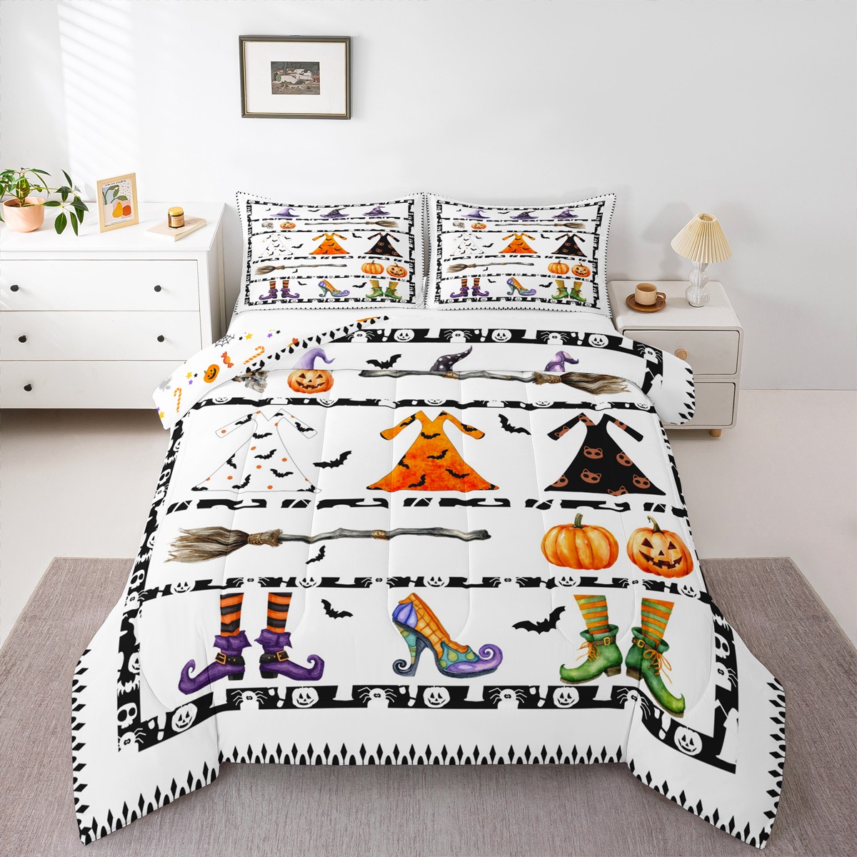jejeloiu Clown Boots Queen Comforter Set,Happy Halloween Pumpkin ...