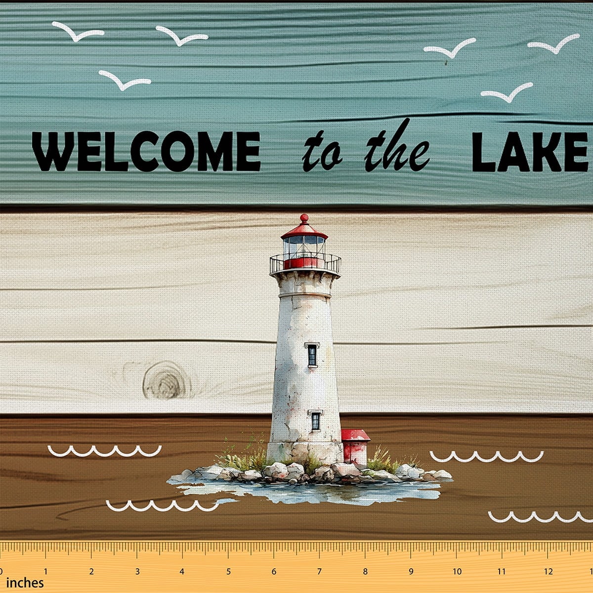 jejeloiu Coastal Lighthouse Fabric by the Yard 1 Yard, Teal Beige Brown ...