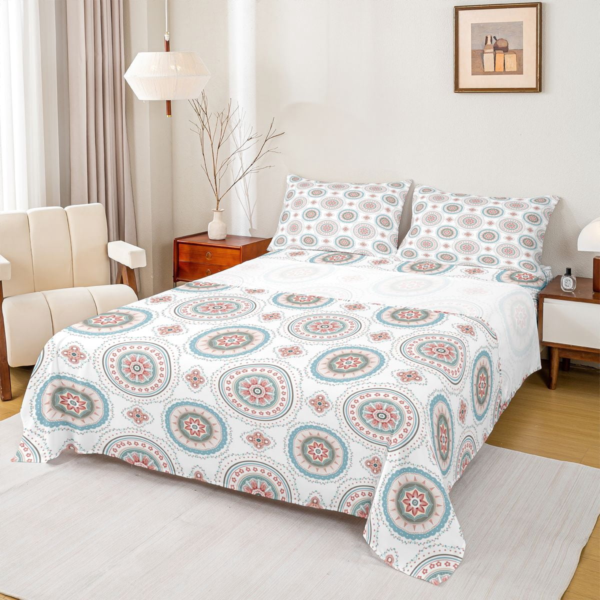 jejeloiu Coastal Mandala King Sheets For Men Women,Calm Print Bedding ...
