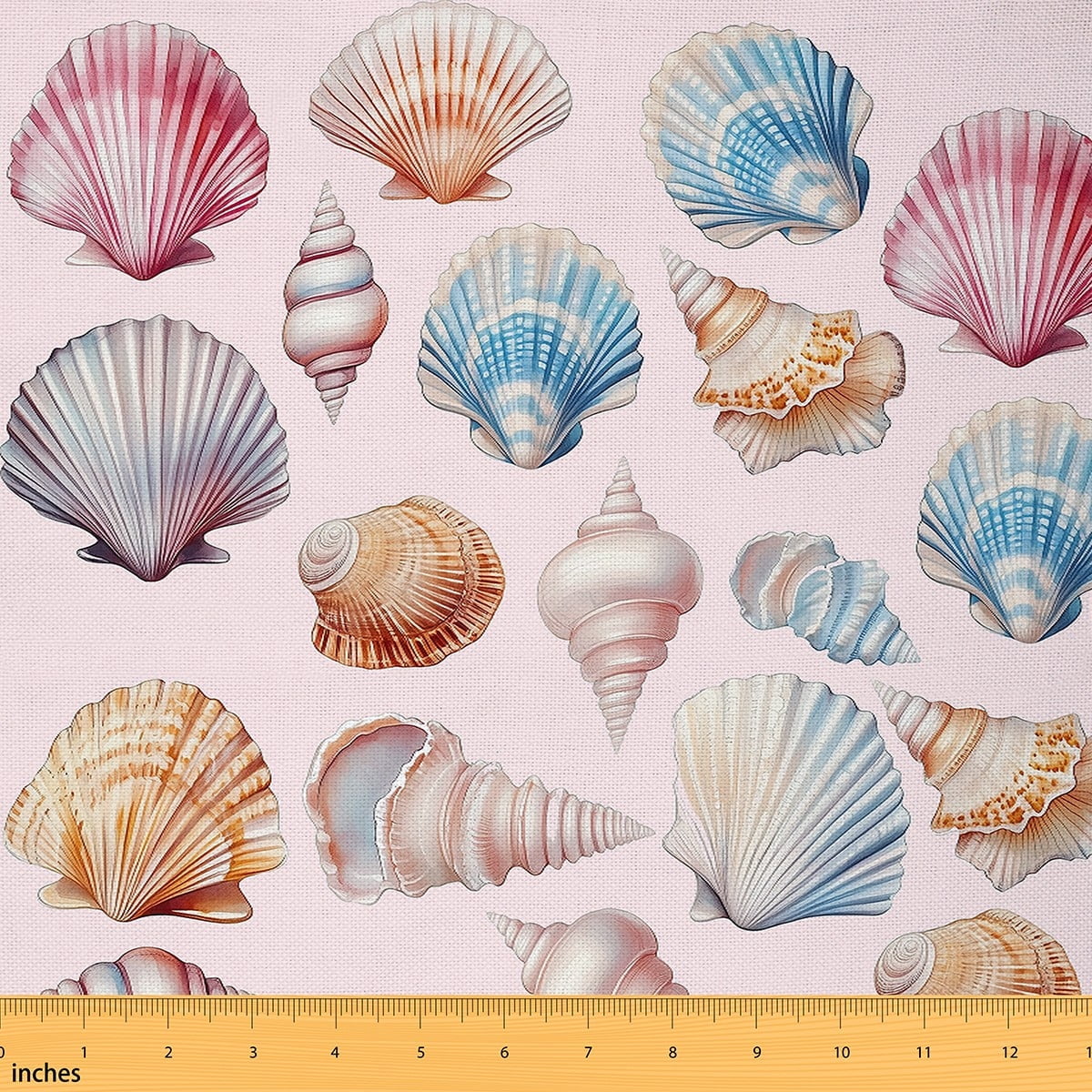 jejeloiu Coastal Sea Shell Fabric by the Yard 1 Yard, Watercolor Conch ...