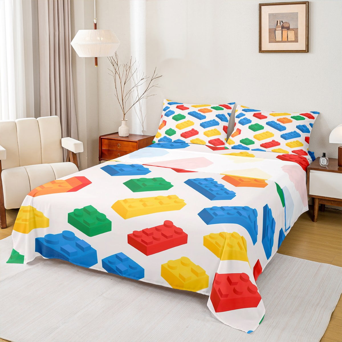 jejeloiu Colorful Building Blocks Bed Sheets,Geometric Toy Brick King ...