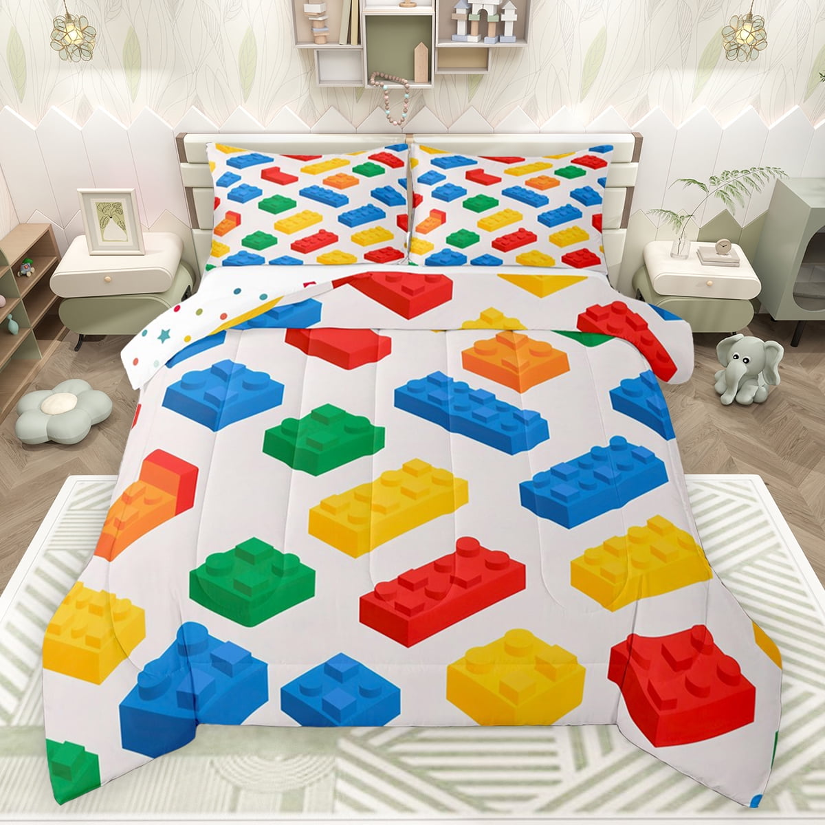 jejeloiu Colorful Building Blocks Full Size Comforter Sets,Geometric ...