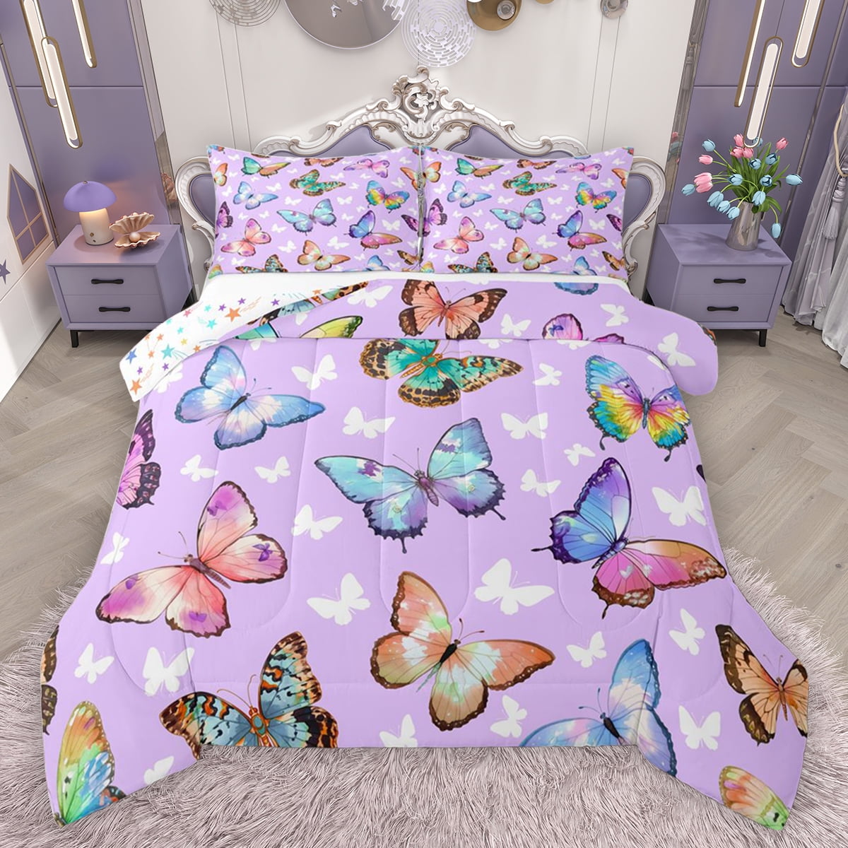 jejeloiu Colorful Butterfly Full Size Comforter Sets,Watercolor Wild ...