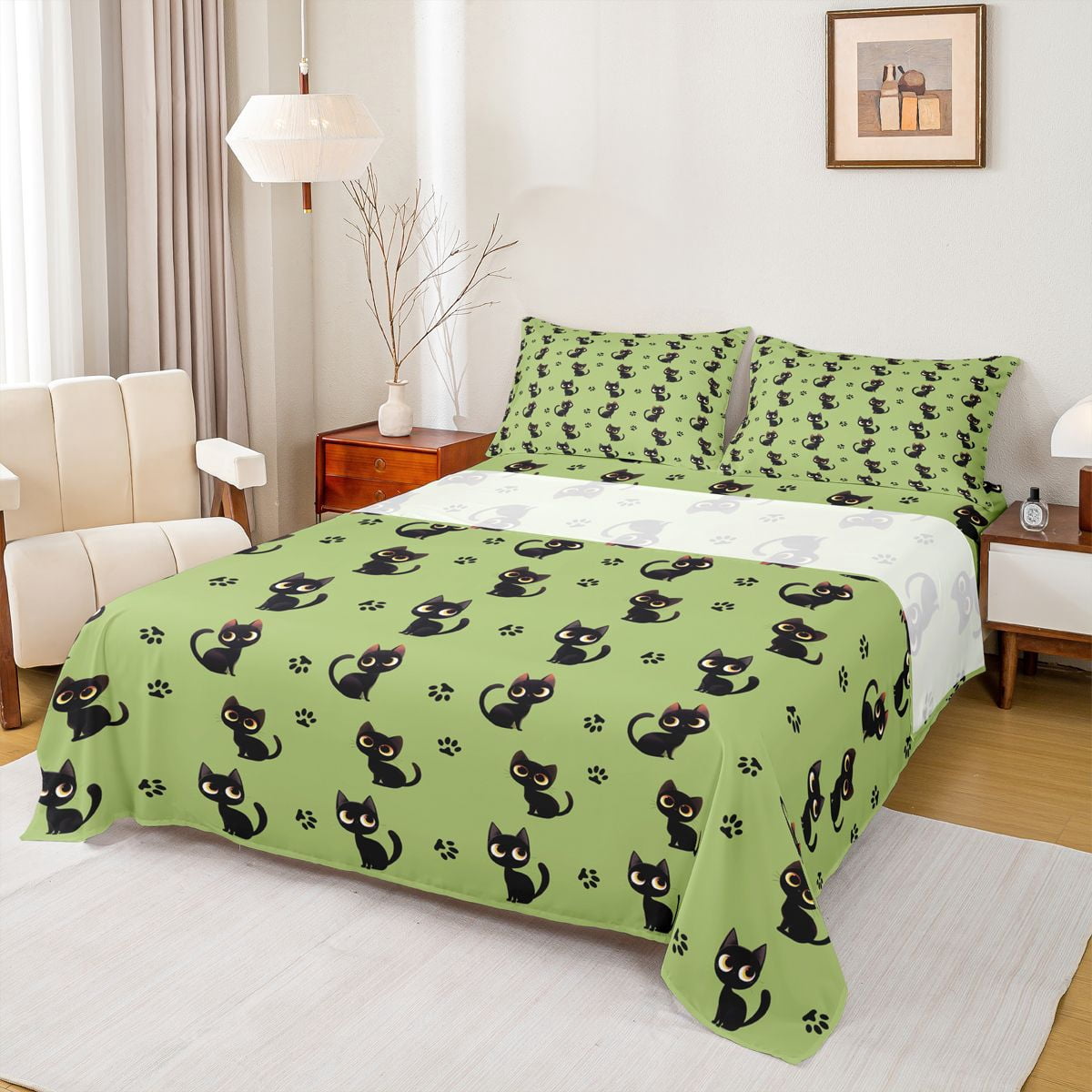 jejeloiu Colorful Cartoon Cat Full Size Sheets,Kawaii Kitten Animal Bed ...