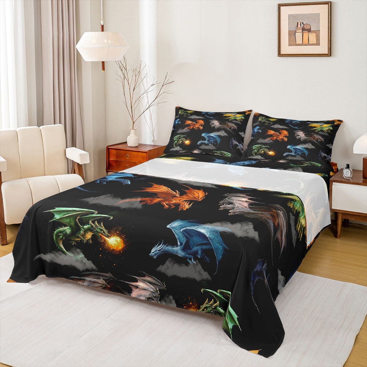 jejeloiu Colorful Cartoon Dragon Queen Sheet Sets,Magic Animal Flat ...