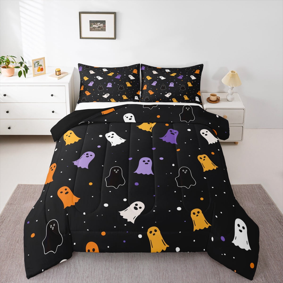 jejeloiu Colorful Cartoon Ghost Queen Comforter Set,Multicolor Circle ...