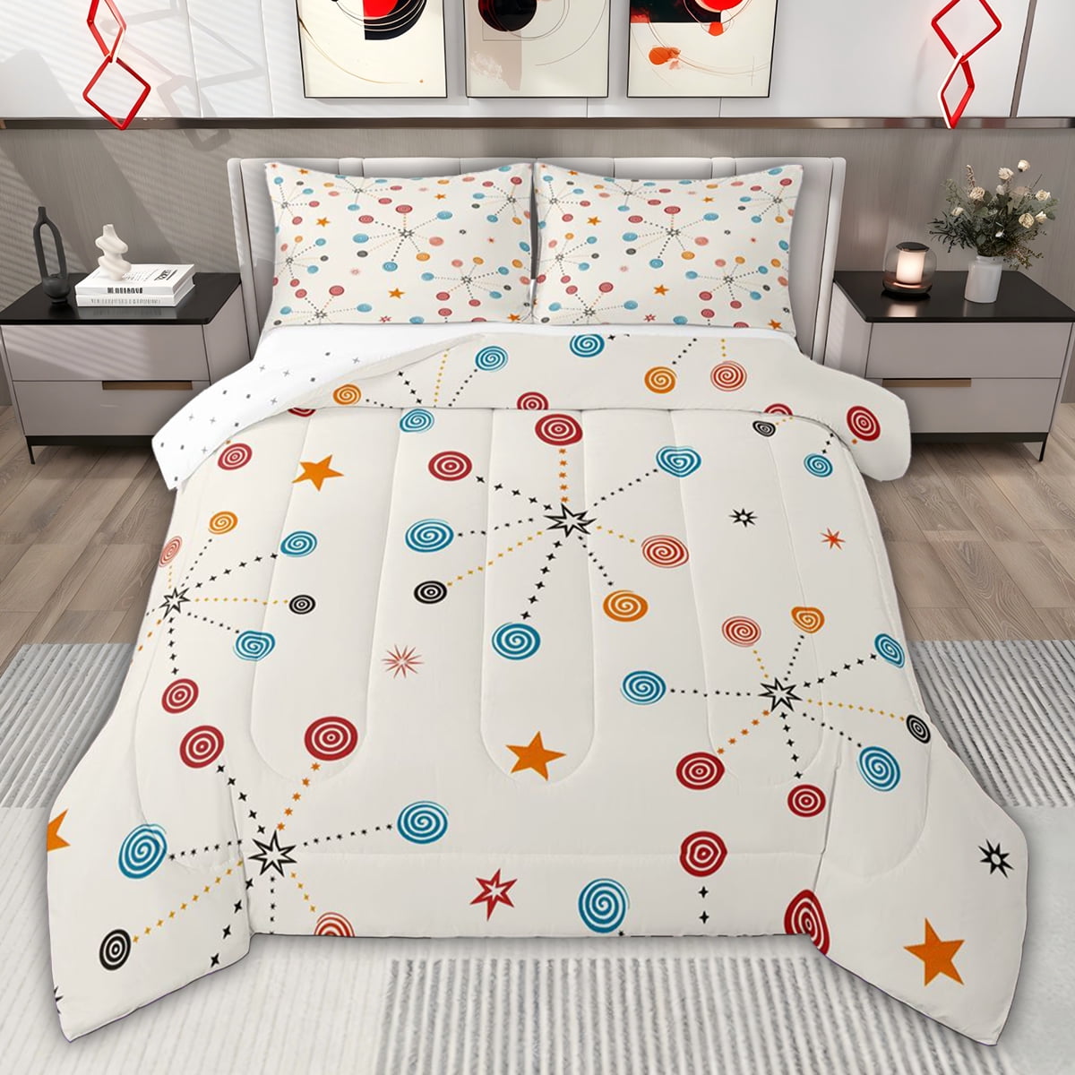 jejeloiu Colorful Circle Pattern Twin Comforter Sets,Abstract Geometric ...