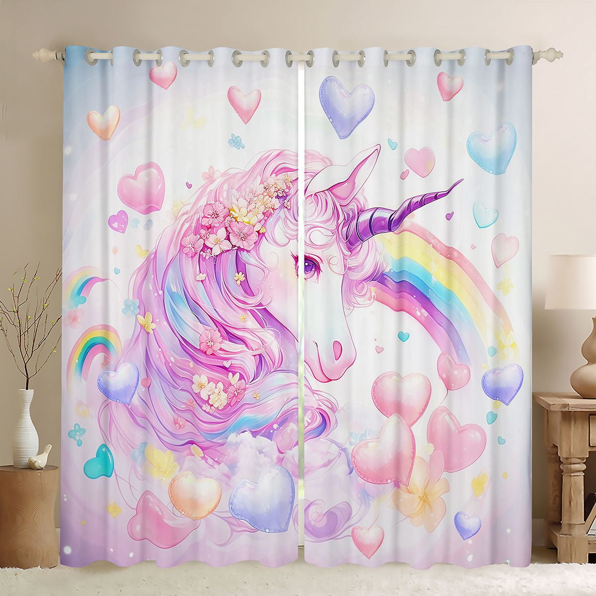 jejeloiu Colorful Cute Unicorn Curtains Pack of 2 (42x84 Each),3D ...