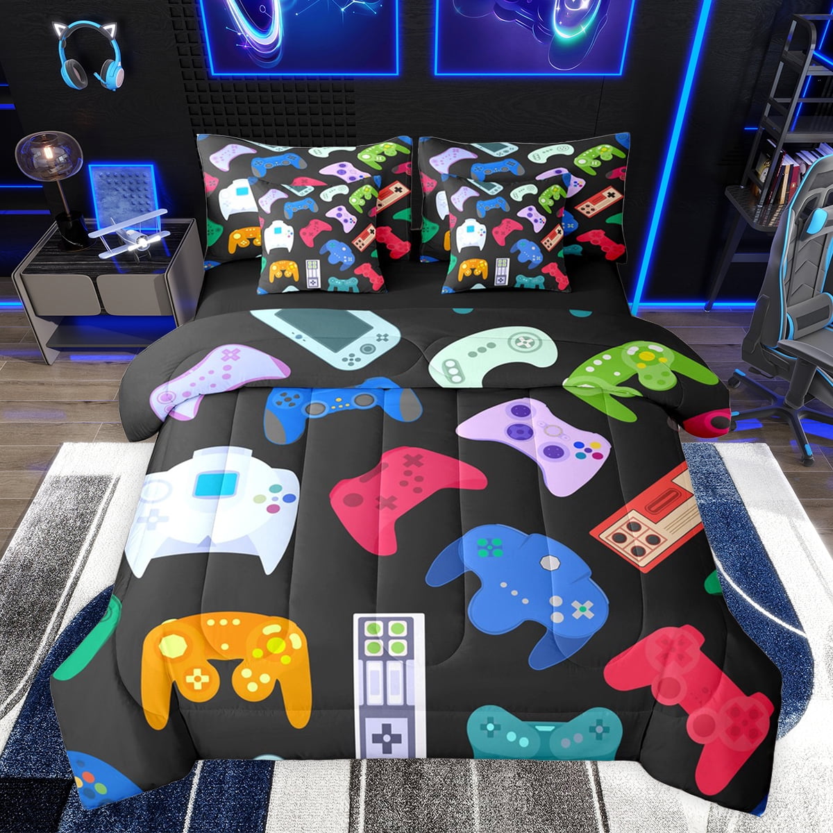 jejeloiu Colorful Game Console 7pcs Bedding Comforter Set,Kids Gamepad ...