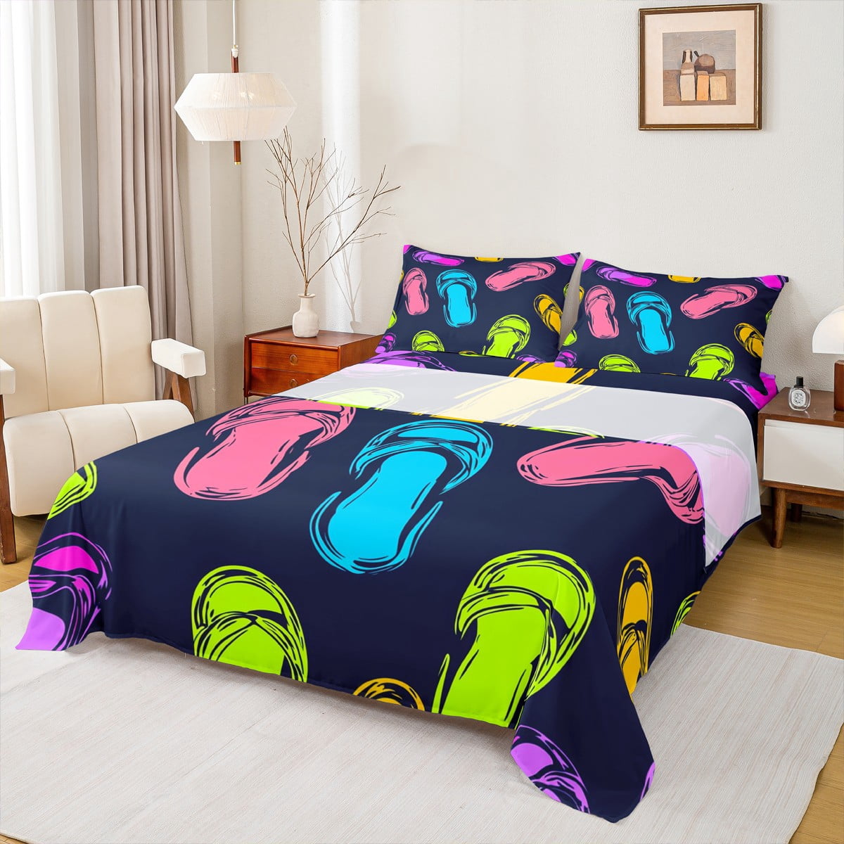 jejeloiu Colorful Graffiti Slipper Full Size Sheets,Modern Watercolor ...