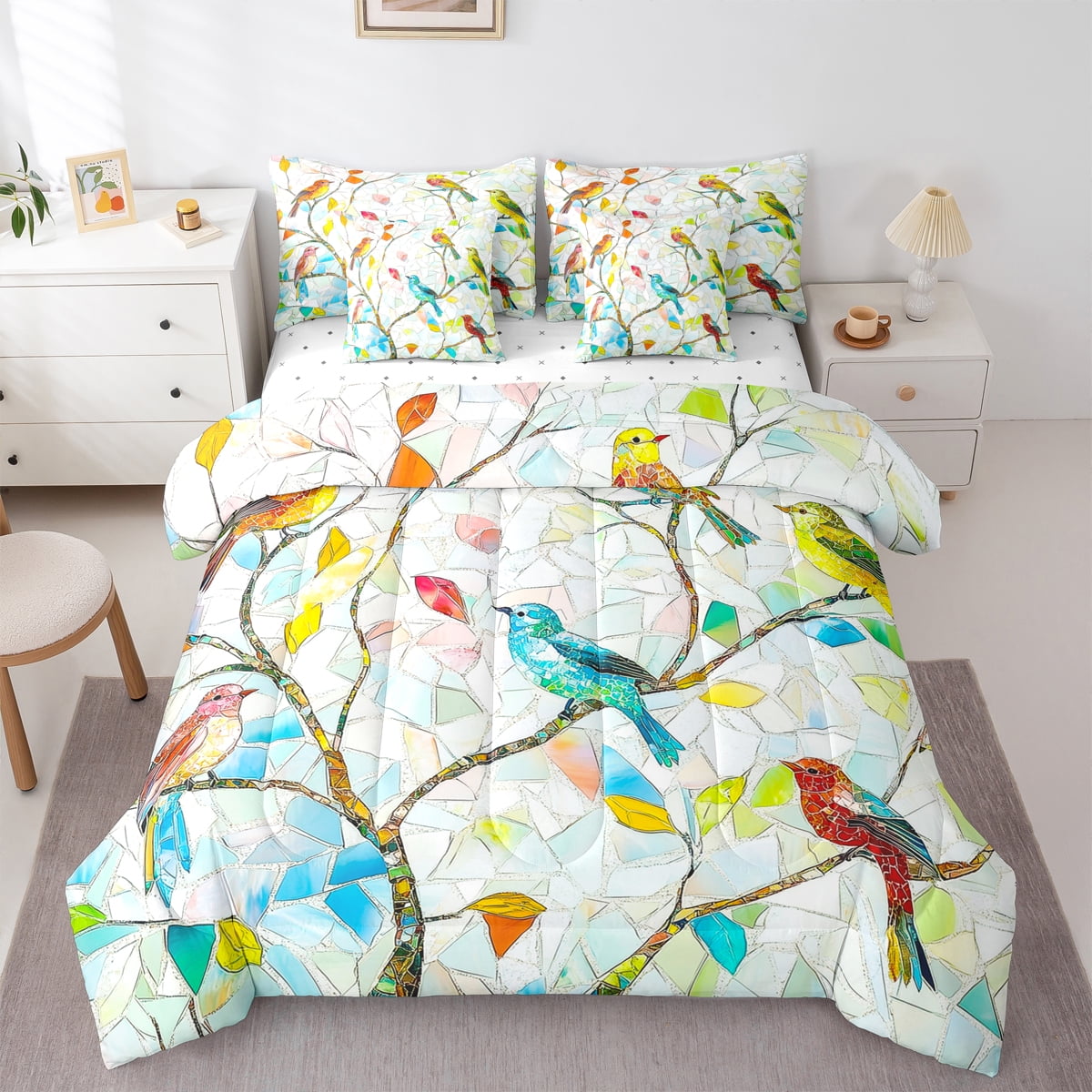 jejeloiu Colorful Hummingbird 7 Pieces Bedding Comforter Set,Rainbow ...
