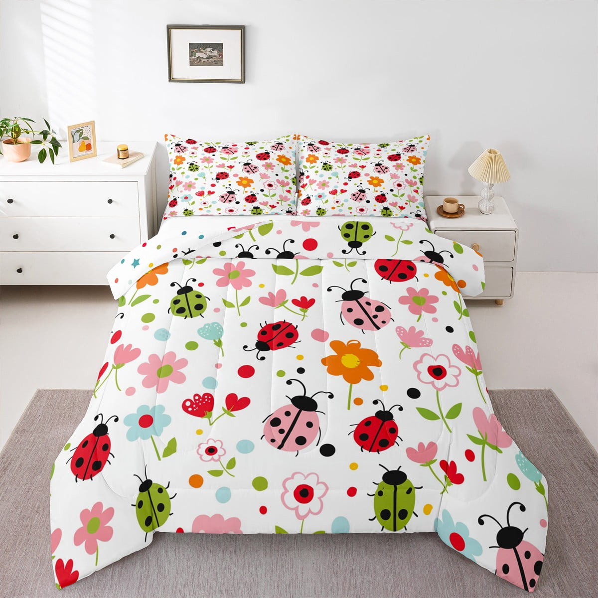 jejeloiu Colorful Kawaii Ladybug King Size Comforter Sets,Multyicolor ...