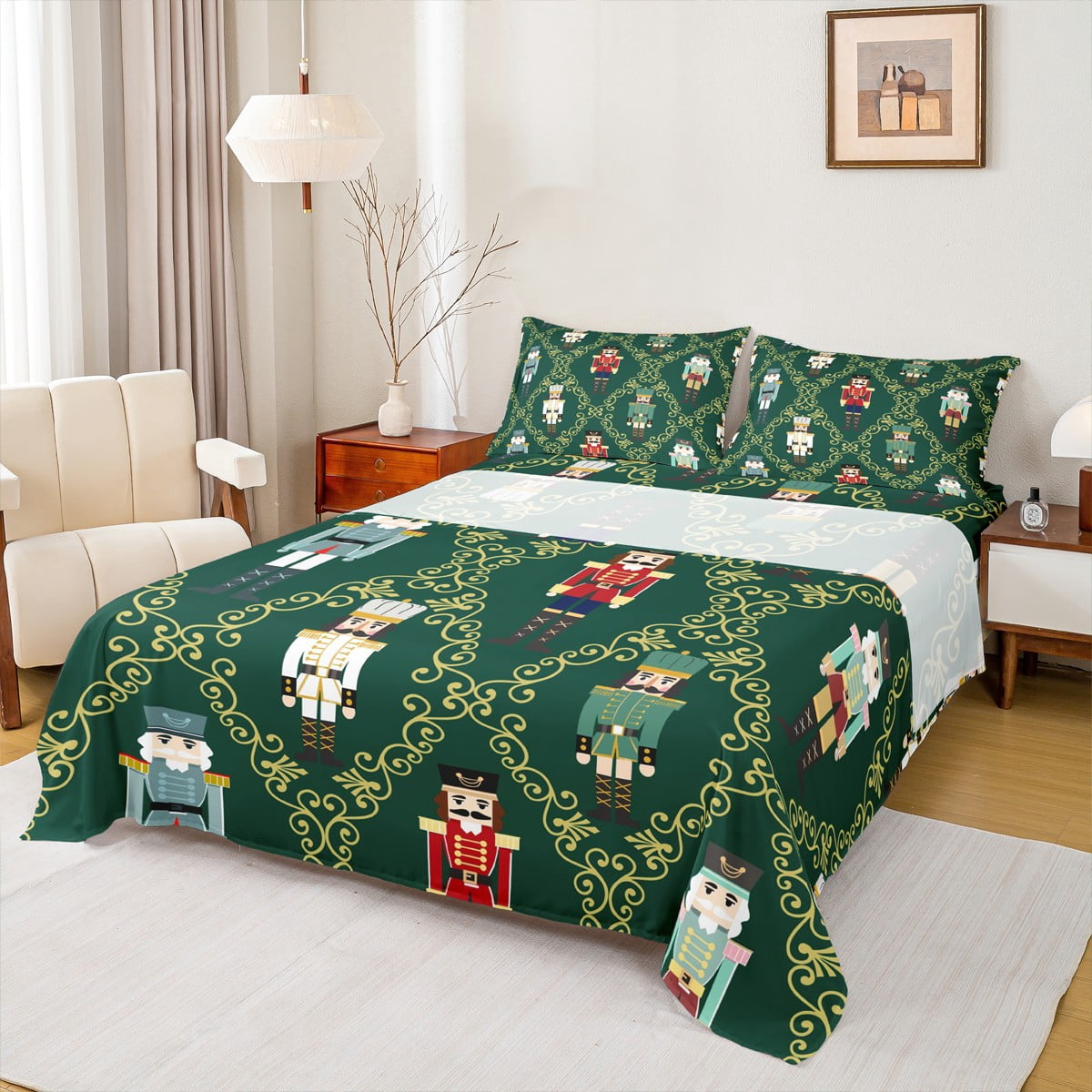 jejeloiu Colorful Nutcracker Soldier Queen Sheet Sets，Merry Christmas ...