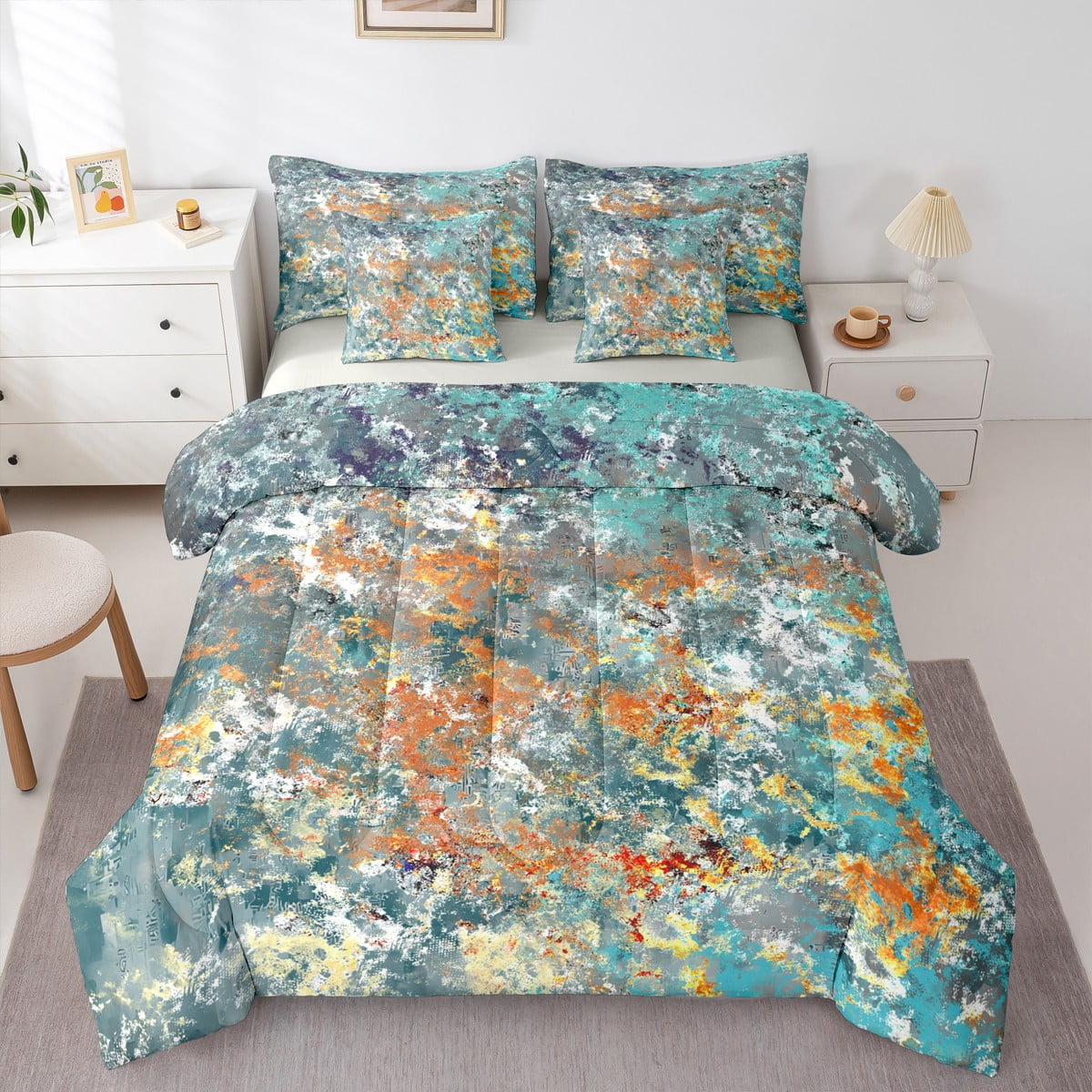 jejeloiu Colorful Oil Painting Bedding Comforter Set 7-Piece,Shabby ...