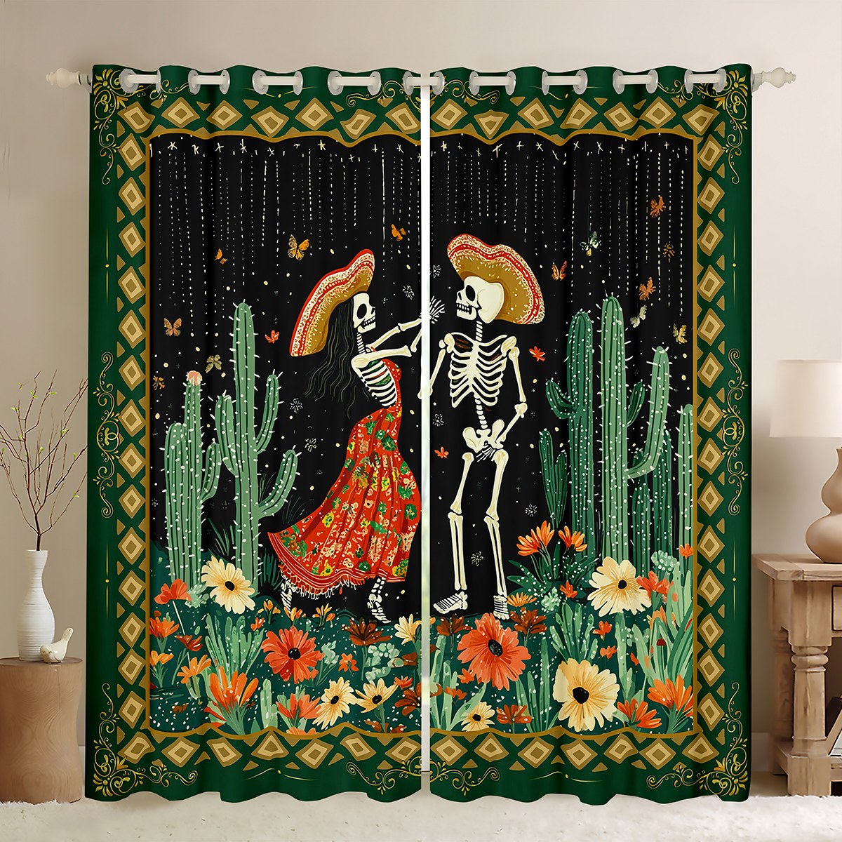 jejeloiu Colorful Rustic Flower Black Out Curtains,Funny Halloween ...