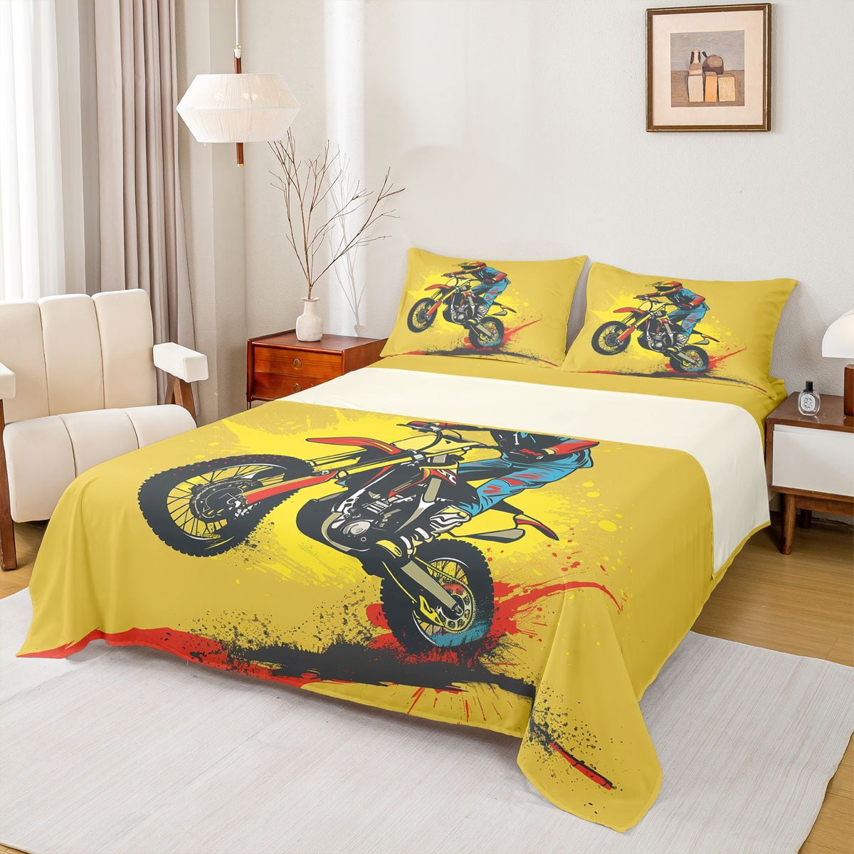jejeloiu Colorful Splatter Ink Bed Sheets,Speed Motor Biker King Sheets ...