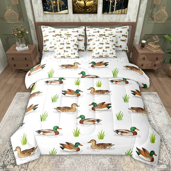 jejeloiu Country Farm Mallard 7 Pieces Bedding Comforter Set,White ...