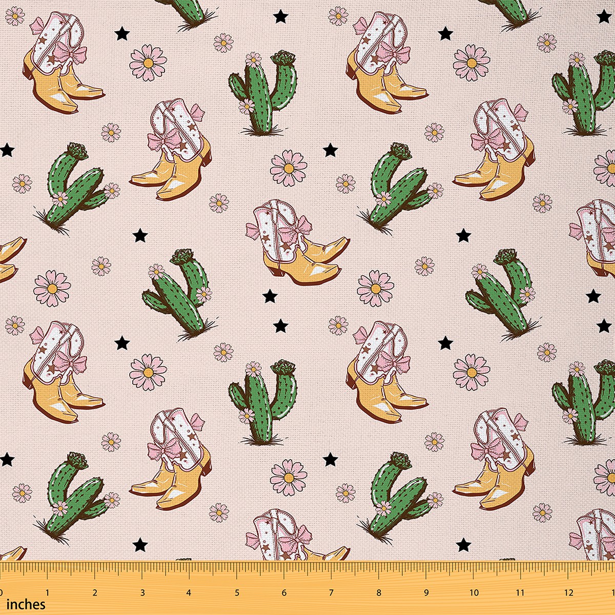 jejeloiu Cowboy Cowgirl Boots Fabric by the Yard 1 Yard,Natural Desert ...