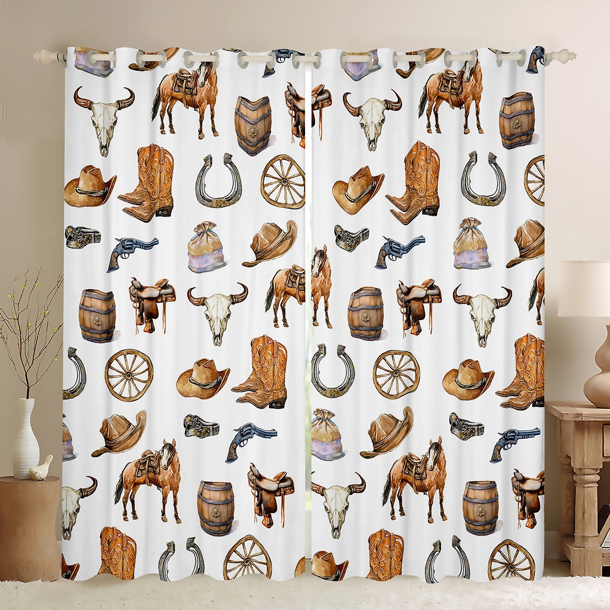 jejeloiu Cowboys Boots Blackout Curtains Set of 2 (52x84 Each),Vintage ...