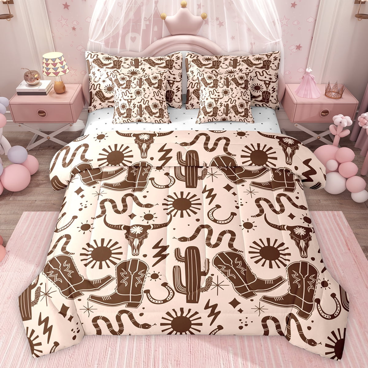 jejeloiu Cowgirl Cowboy Boots 7 Pieces Bedding Comforter Set,Rustic ...
