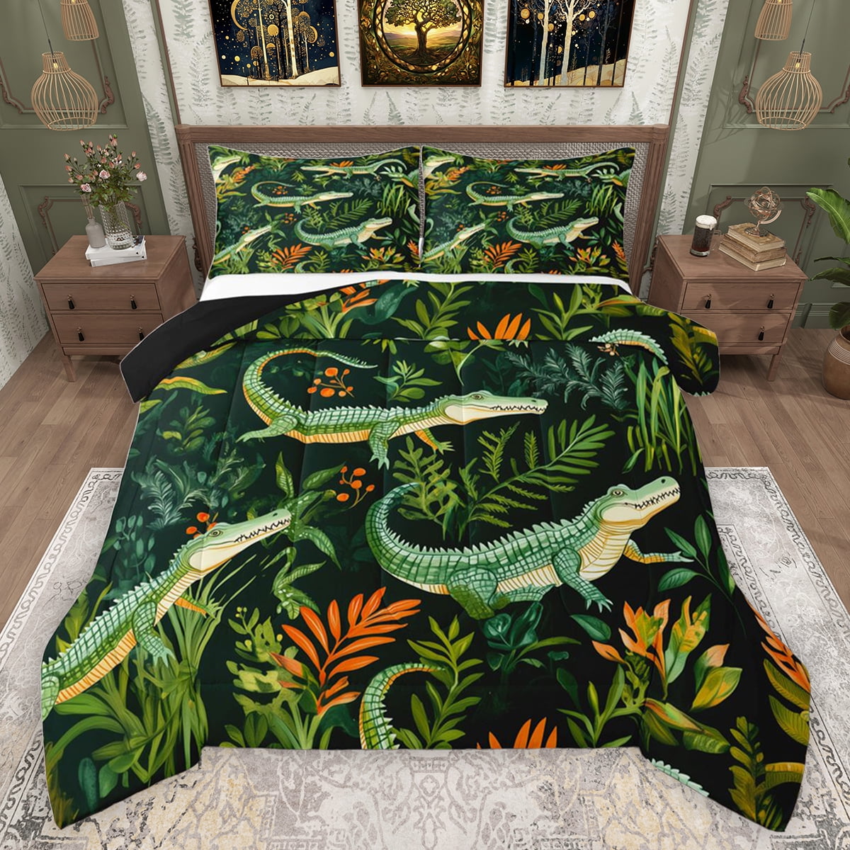 jejeloiu Crocodile Bedding Comforter Set,Wild Animal Twin Comforter ...