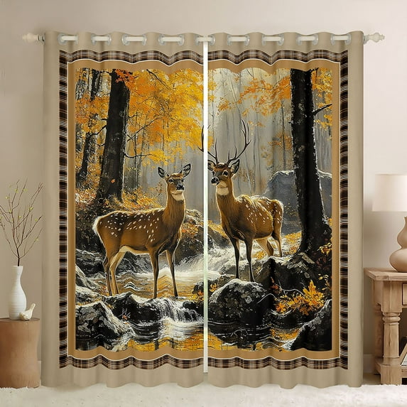 jejeloiu Cute Animal Deer Black Out Curtains,Rustic Plant Leaves ...