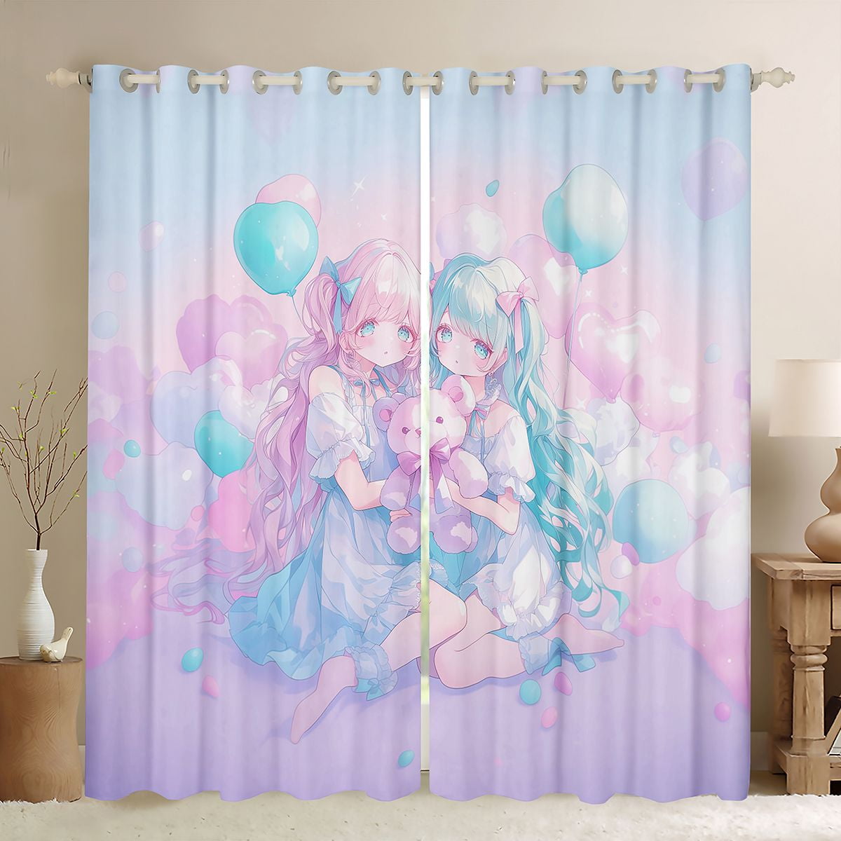 jejeloiu Cute Anime Girls Blackout Curtains Set of 2 (52x84 Each ...