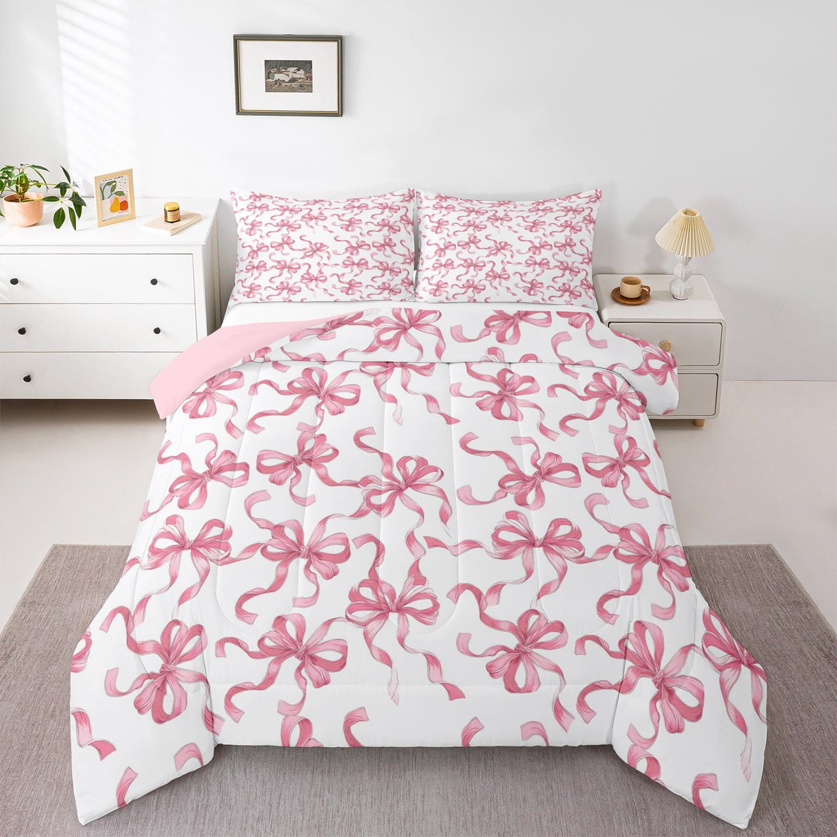 jejeloiu Cute Bowknot Bedding Comforter Set,Ribbon Bow Twin Comforter ...