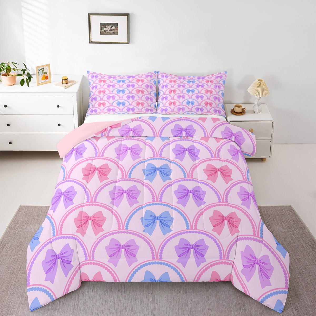 jejeloiu Cute Bowknot Full Size Comforter Sets,Ribbon Bow Bedding ...