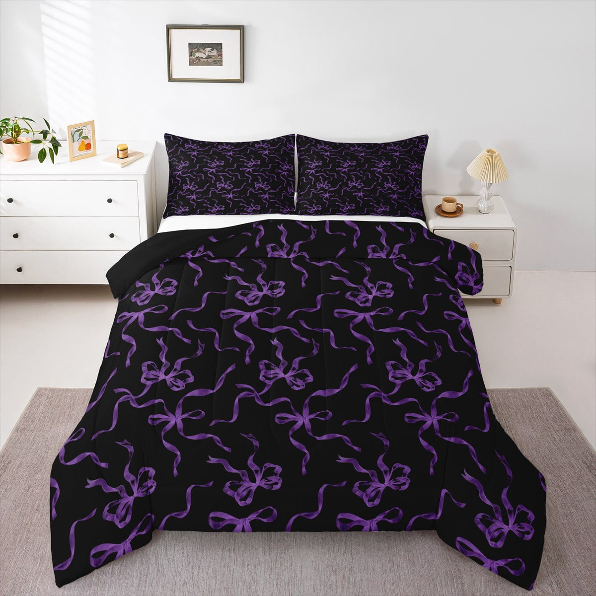 jejeloiu Cute Bowknot Full Size Comforter Sets,Ribbon Bow Bedding ...