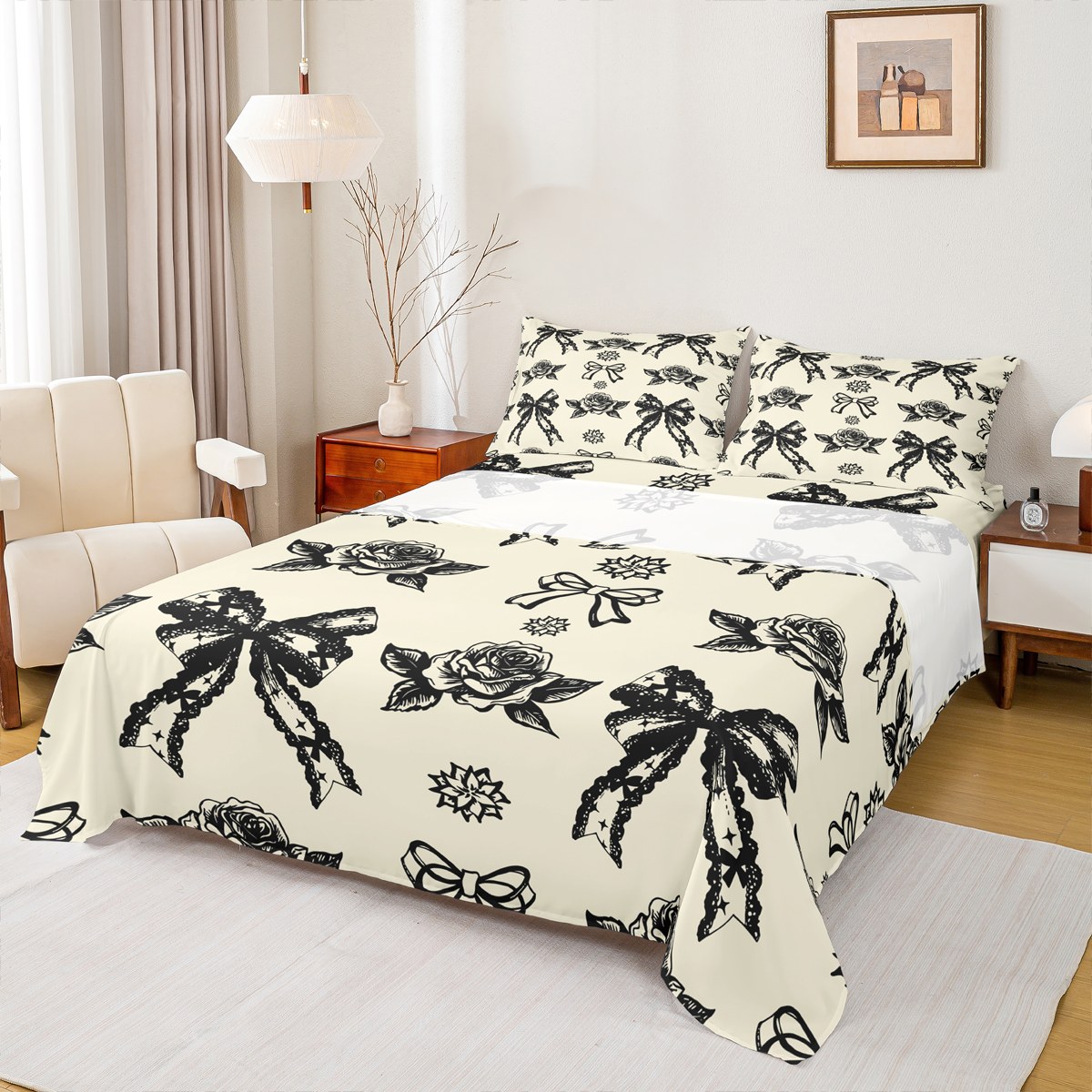 jejeloiu Cute Bowtie Ribbon Bed Sheets,Cartoon Bow Knot King Sheets ...