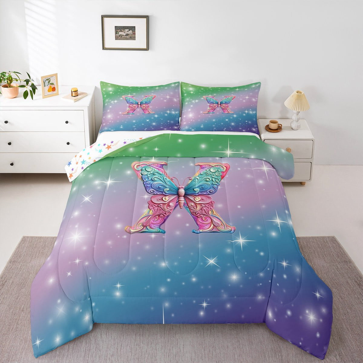 jejeloiu Cute Butterfly Full Size Comforter Sets,Monogrammed Theme ...