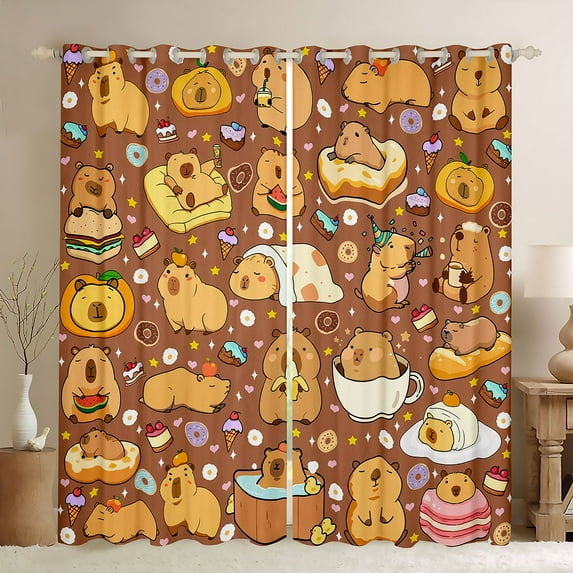 jejeloiu Cute Capybara Black Out Curtains,Kawaii Animals Lover Curtains ...