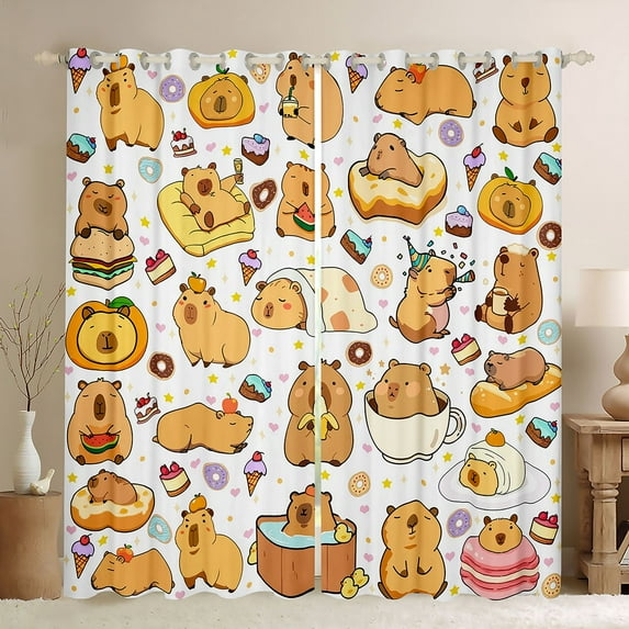 jejeloiu Cute Capybara Black Out Curtains,Kawaii Stars Loves Print ...