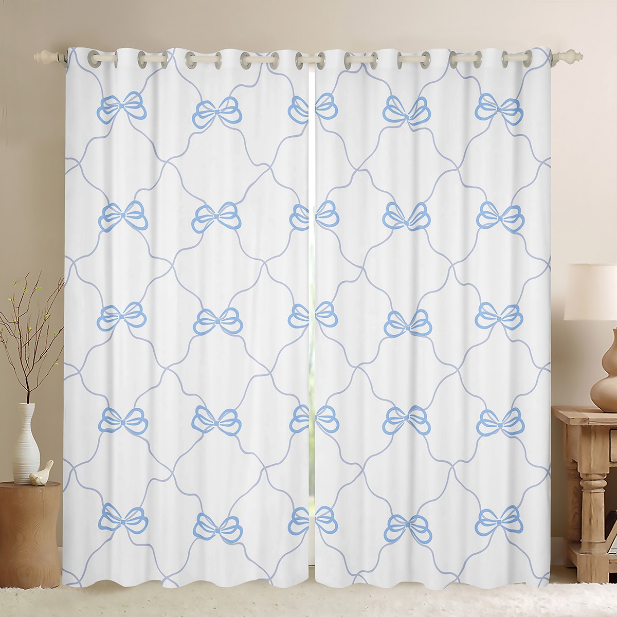 jejeloiu Cute Cartoon Bowknot Blackout Curtains Set of 2 (52x84 Each ...