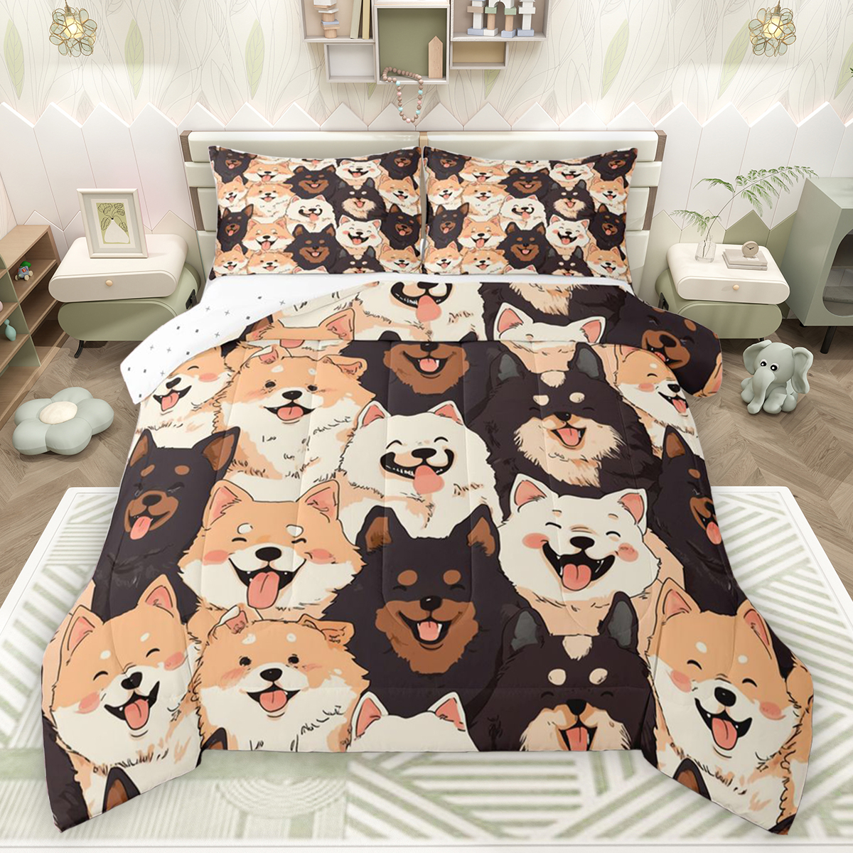 jejeloiu Cute Cartoon Dogs Full Size Comforter Sets,Kawaii Animal ...