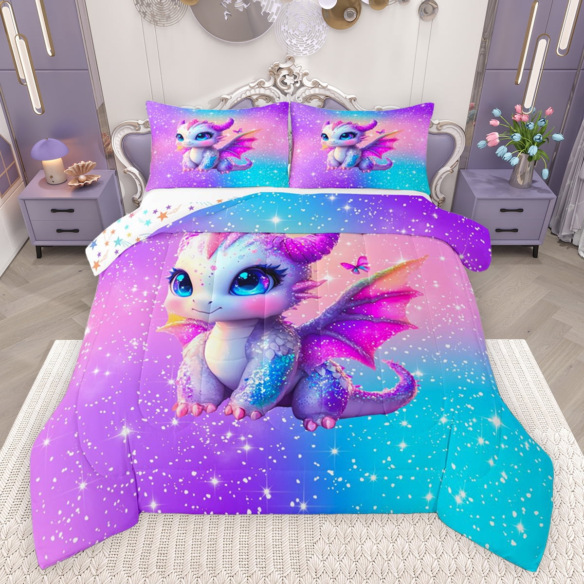 jejeloiu Cute Cartoon Dragon Full Size Comforter Sets,Magic Animal ...