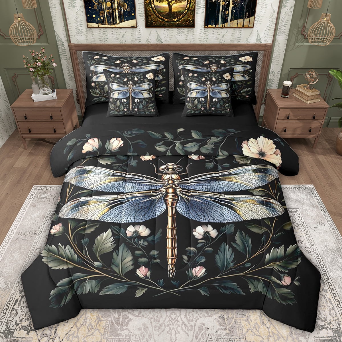 jejeloiu Cute Cartoon Dragonfly 7 Pieces Bedding Comforter Set,Country ...