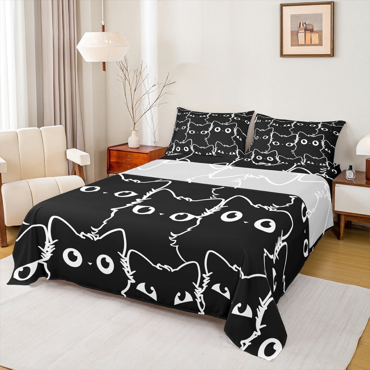 jejeloiu Cute Cat Kitten Twin Sheet Sets,Neon Rainbow Line Cat Twin ...