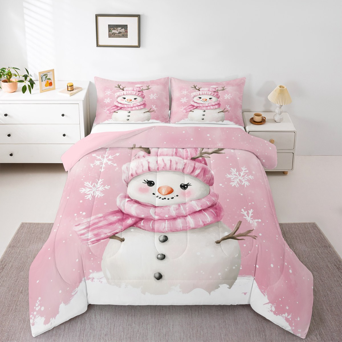 jejeloiu Cute Christmas Snowmen Queen Comforter Set,Happy New Year ...