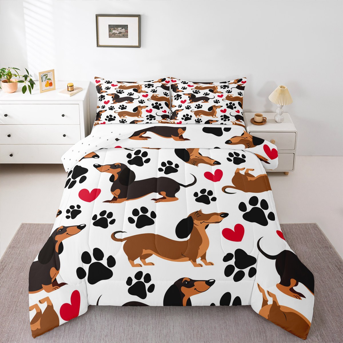 jejeloiu Cute Dachshund King Size Comforter Sets,Pet Animal Bedding ...