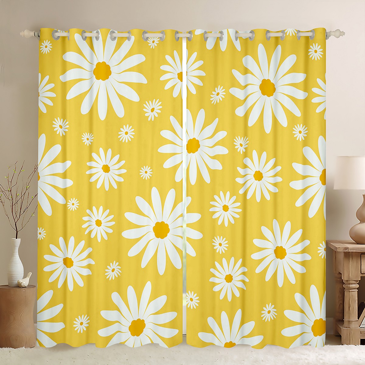jejeloiu Cute Daisy Blackout Curtains Set of 2 (52x84 Each),Kawaii ...