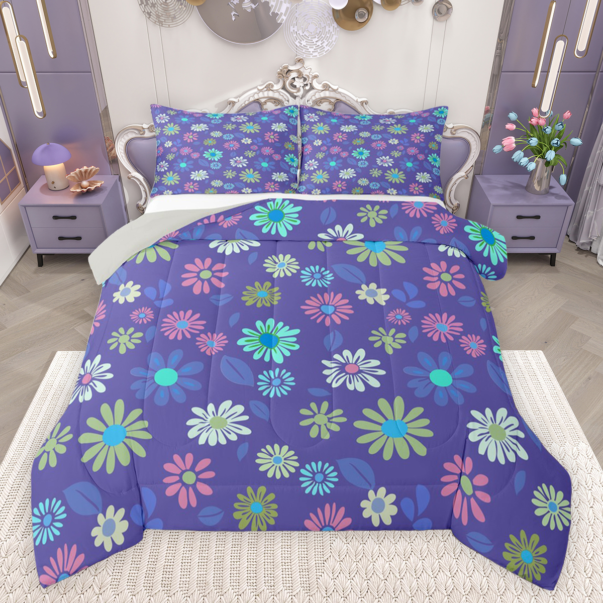 jejeloiu Cute Daisy Queen Comforter Set,Kawaii Flower Bedding Sets ...