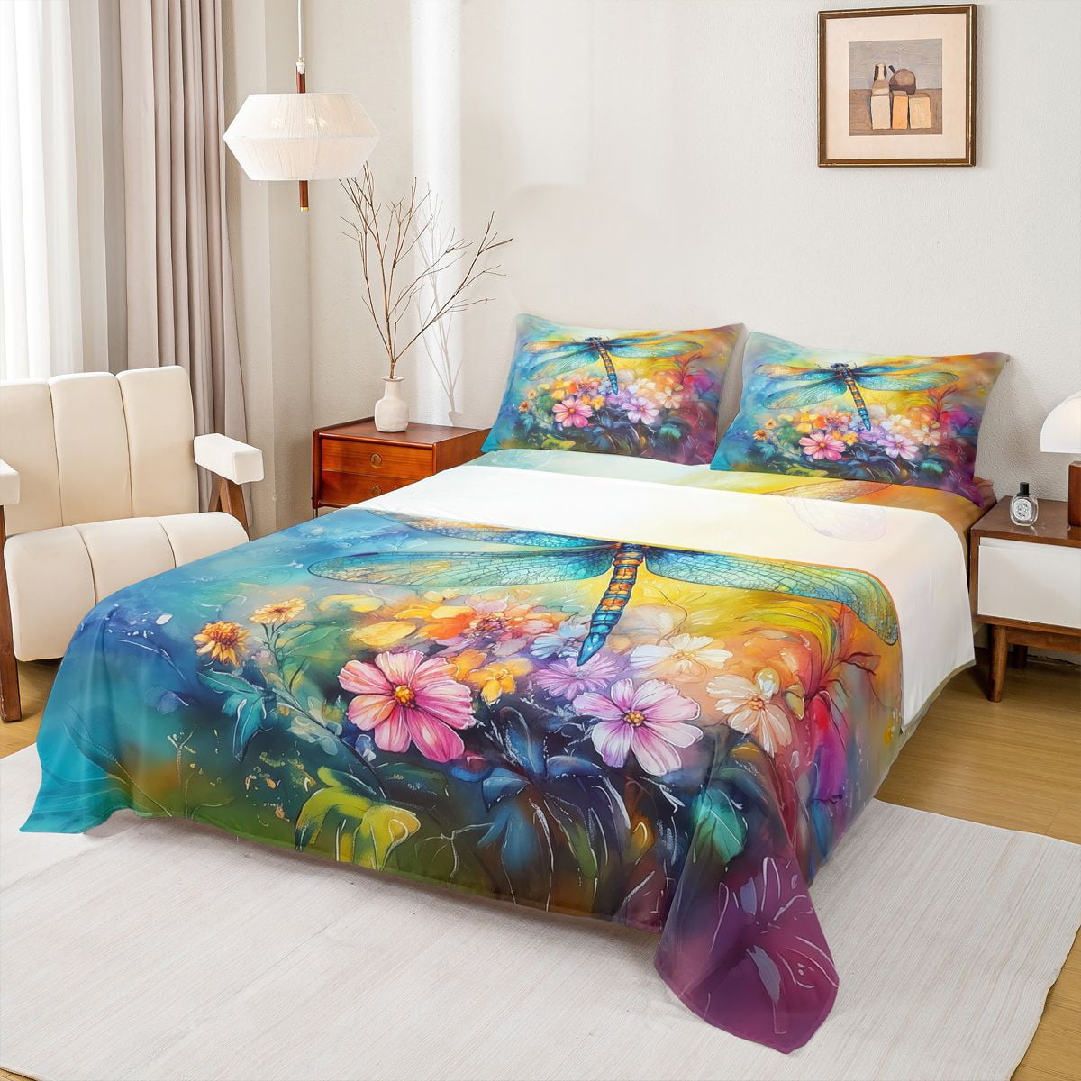 jejeloiu Cute Dragonfly Full Size Sheets,Colorful Aesthetic Artwork Bed ...
