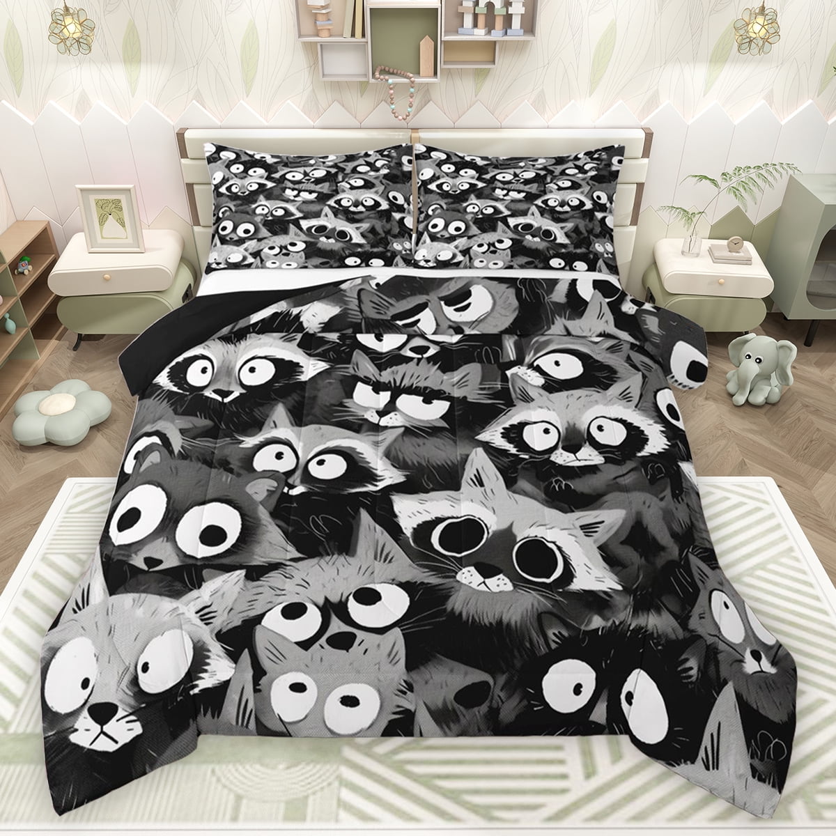 jejeloiu Cute Fox Queen Comforter Set,Wild Animal Bedding Sets,Gray ...