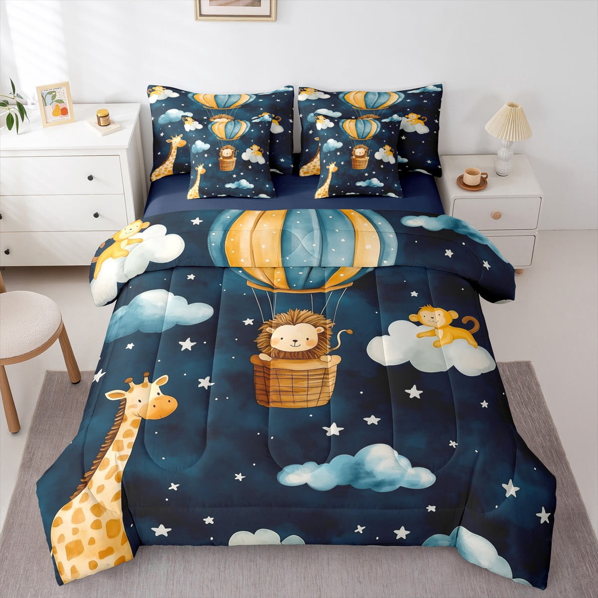 jejeloiu Cute Giraffe Lions Bedding Comforter Set 7 Pieces,Cartoon Zoo ...